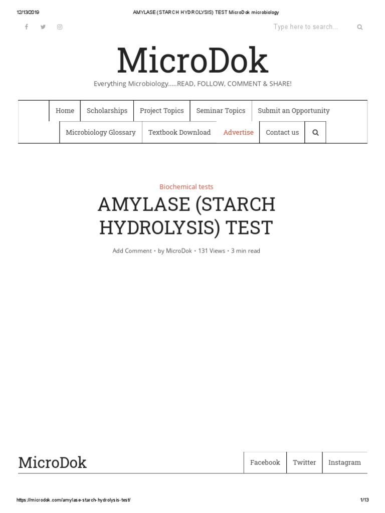 AMYLASE (STARCH HYDROLYSIS) TEST MicroDok Microbiology | PDF ...