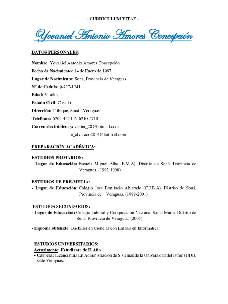 Curriculum Vitae - Yovaniel Amores 28 - Corregir | PDF | Panamá ...