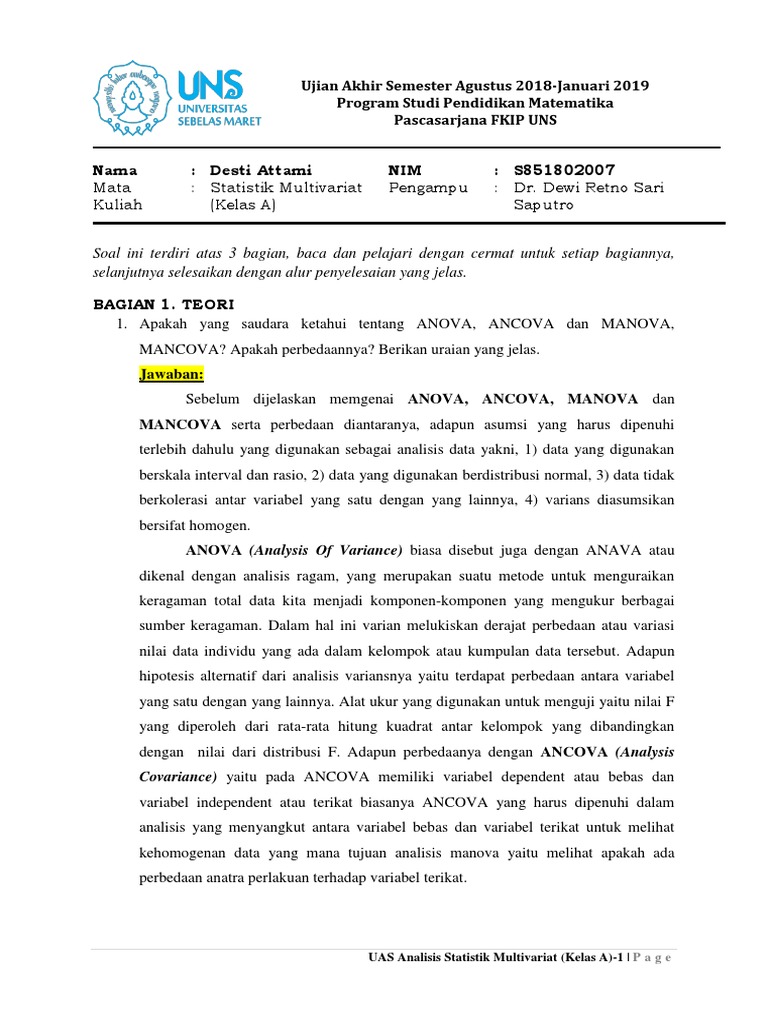 Contoh Analisis Multivariate | PDF | Sains & Matematika