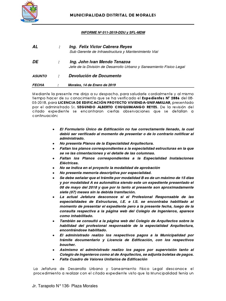 Informe #011-DEVOLUCION DE DOCUMENTOS - Sr. SEGUNDO ALBERTO CHUQUIMANGO REYES | PDF | Finanzas y ...