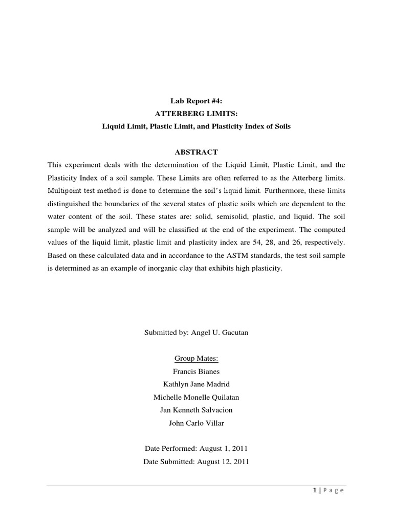 Soil sample Atterberg limits | PDF | Materials | Civil Engineering