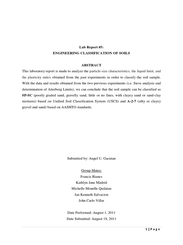 Ce 162 Lab #5 Engineering Classification of Soils | PDF | Soil | Soil ...