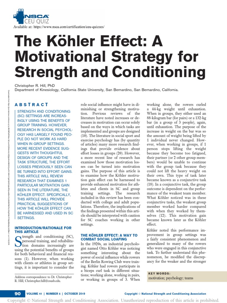 The Kohler Effect: A Motivational Strategy For Strength and ...