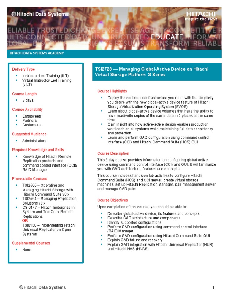 Managing Global Active Device On Hitachi Virtual Storage Platform G Series Tsi2728 PDF | PDF ...