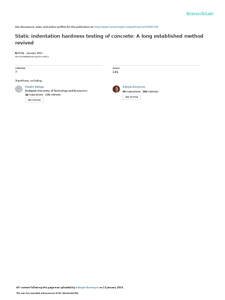 Static Indentation Hardness Testing of Concrete A Long Established ...