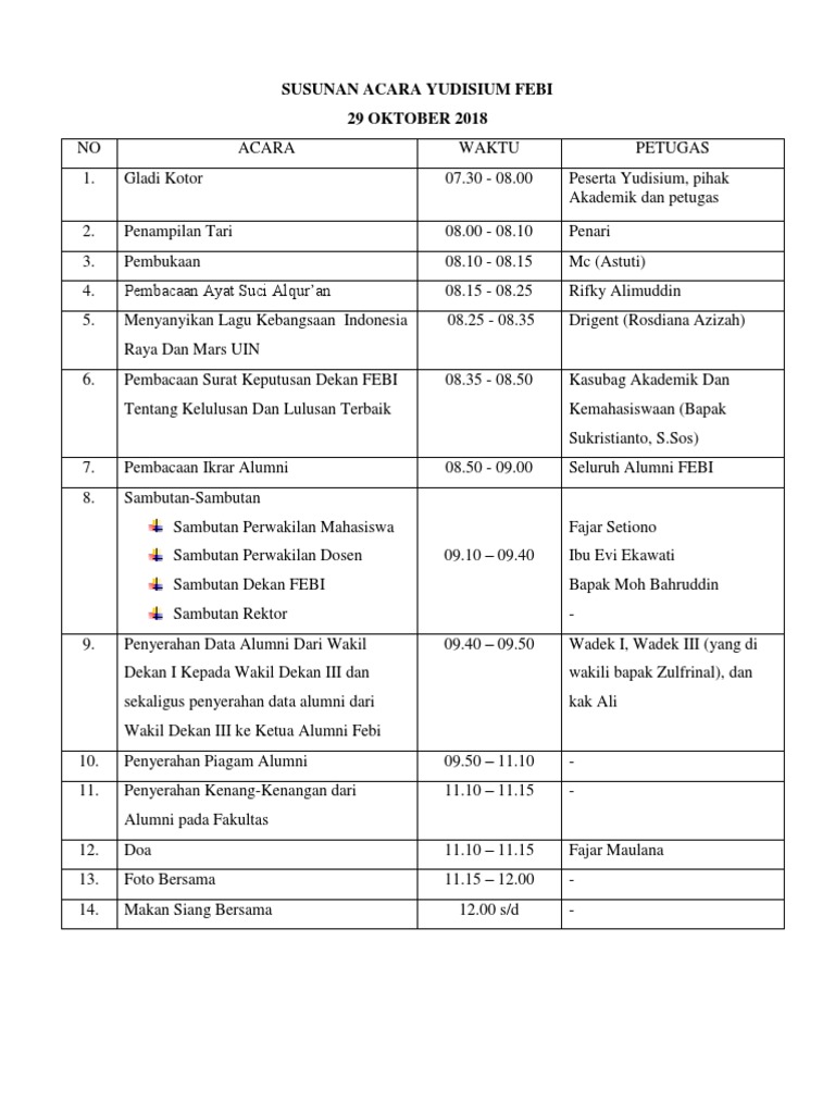 Contoh Susunan Acara Yudisium | PDF
