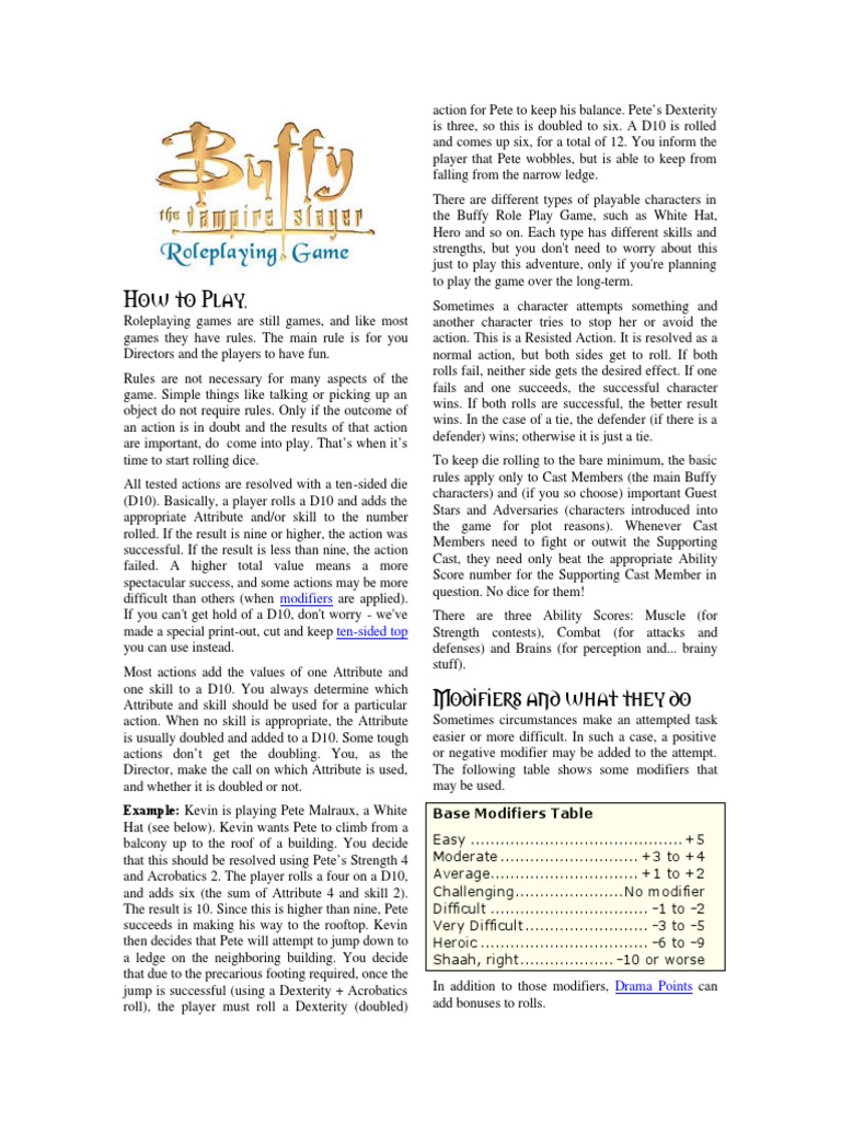 Buffy RPG: Rules for Gameplay Success | PDF | Witchcraft | Vampires