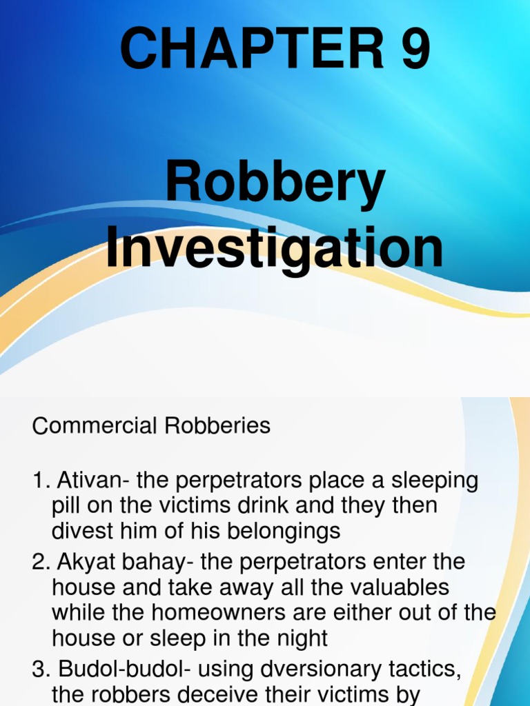Methods of Commercial Robbery Investigation: Analyzing Modus Operandi ...