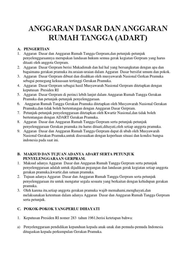 Anggaran Dasar Dan Anggaran Rumah Tangga Pramuka | PDF