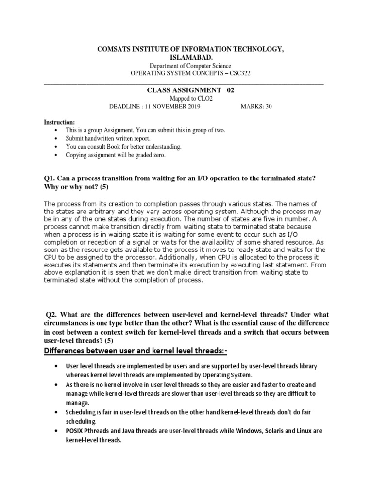 Assignment | PDF | Thread (Computing) | Kernel (Operating System)