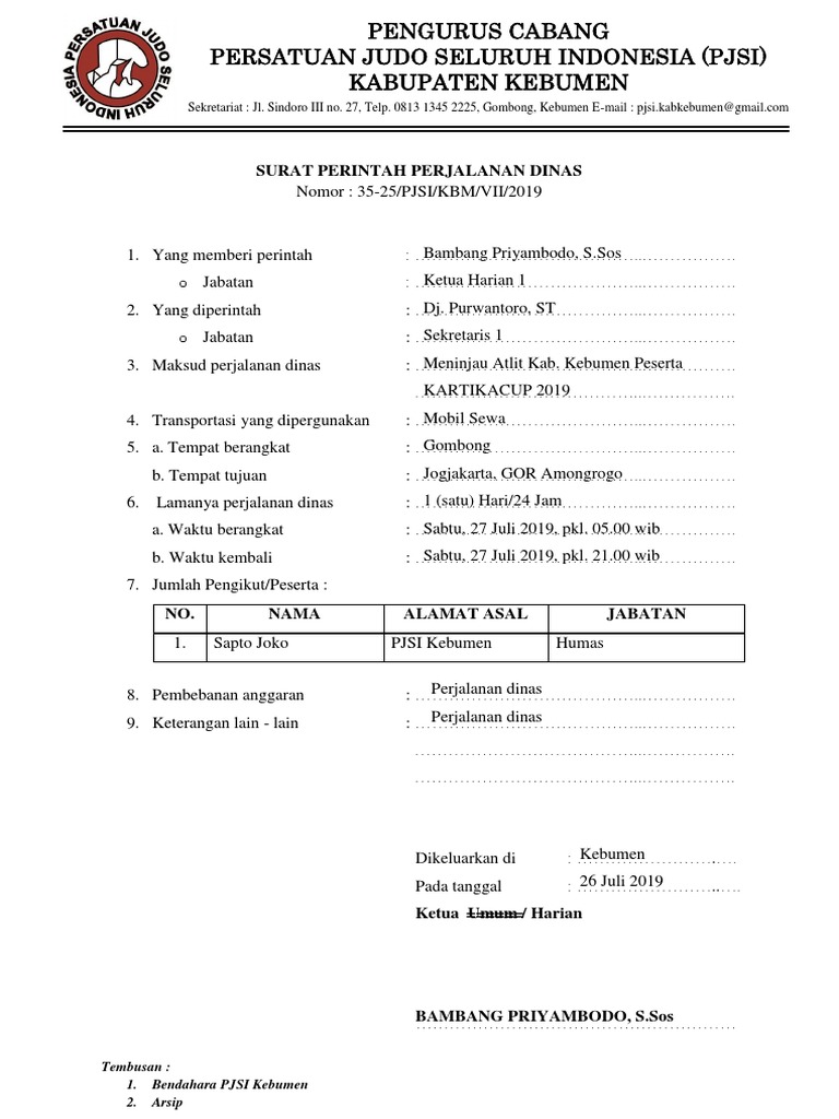 Surat Perintah Perjalanan Dinas PJSI | PDF