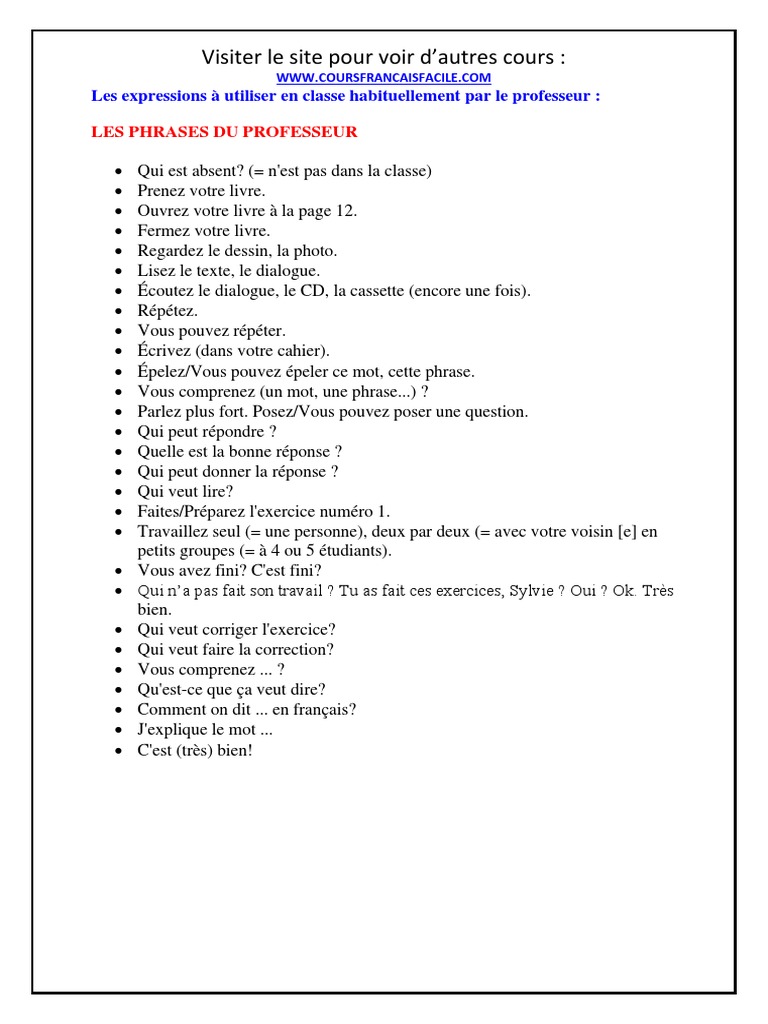 Expressions Utiles en Classe de Français | PDF | Langue française | Langues