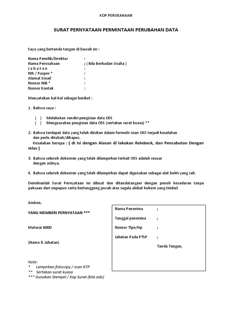 Surat Pernyataan OSS | PDF