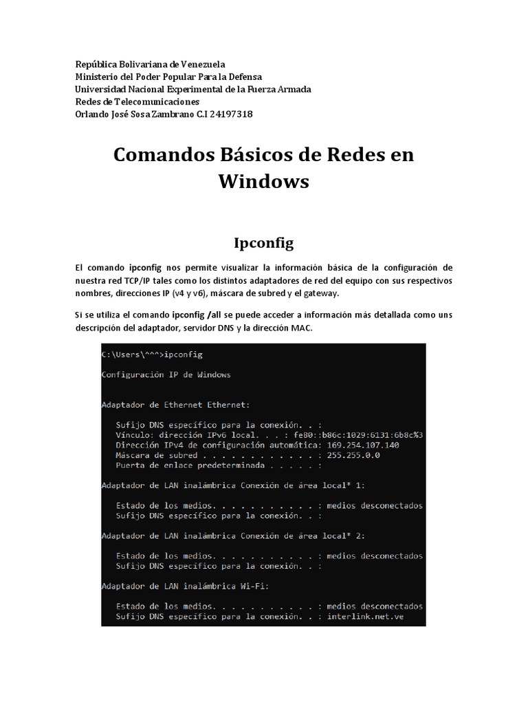Comandos Básicos de Redes en Windows | PDF | Dirección IP | Red de computadoras