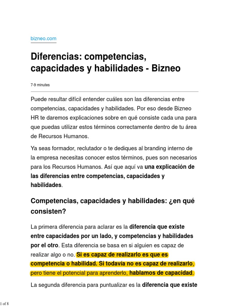 Diferencias - Competencias, Capacidades y Habilidades | PDF | Gestión de recursos humanos ...
