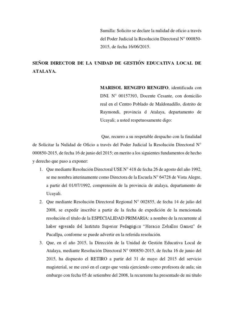 Solicitud UGEL (Marisol Rengifo) | PDF | Estado (política) | Gobierno