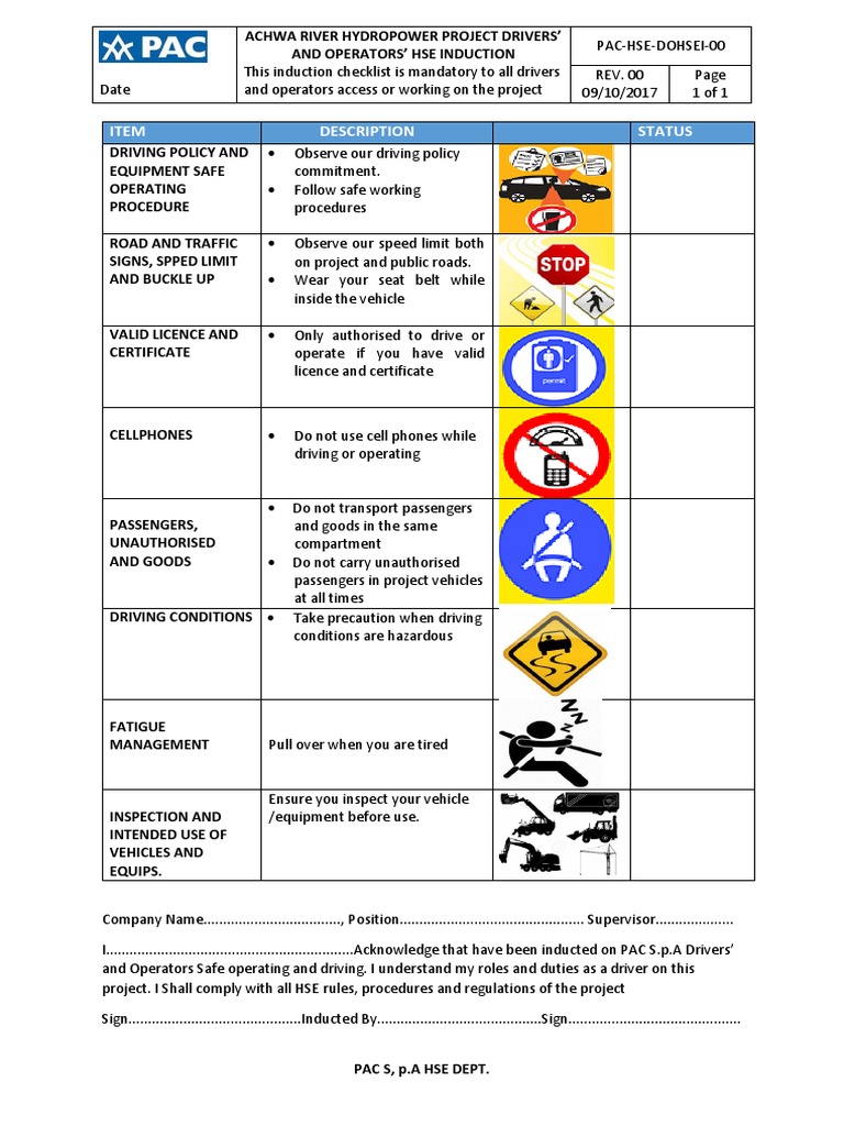 HSE Induction for Drivers and Operators | PDF | Transport Safety | Driving