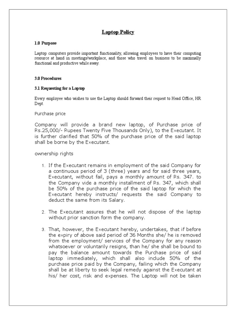 Laptop Policy | PDF | Laptop | Employment