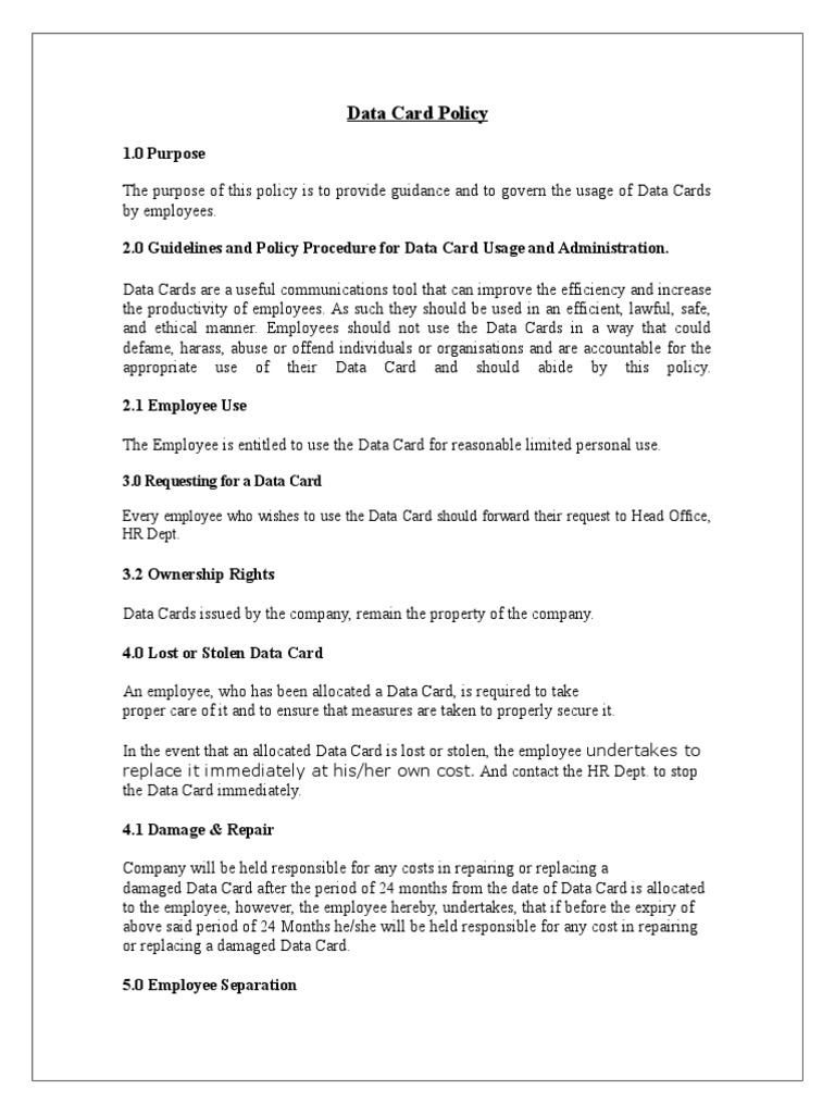 Data Card Policy | PDF | Employment | Government Information