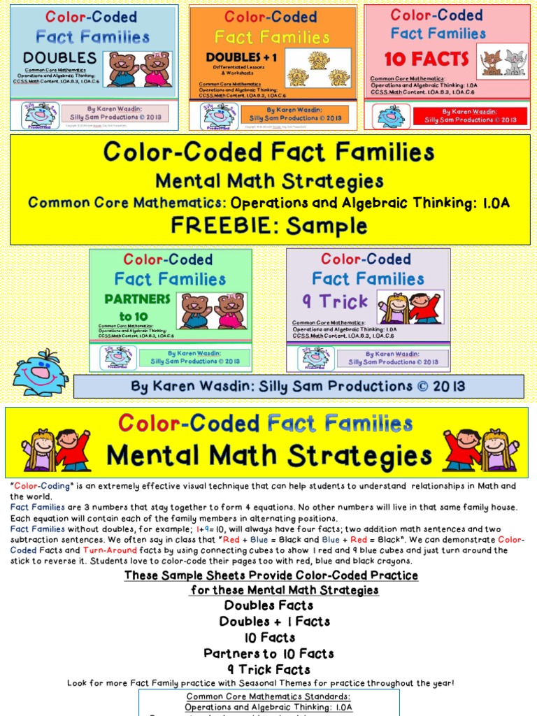 Fact Families Mental Math Freebie Sample | Download Free PDF | Teaching ...