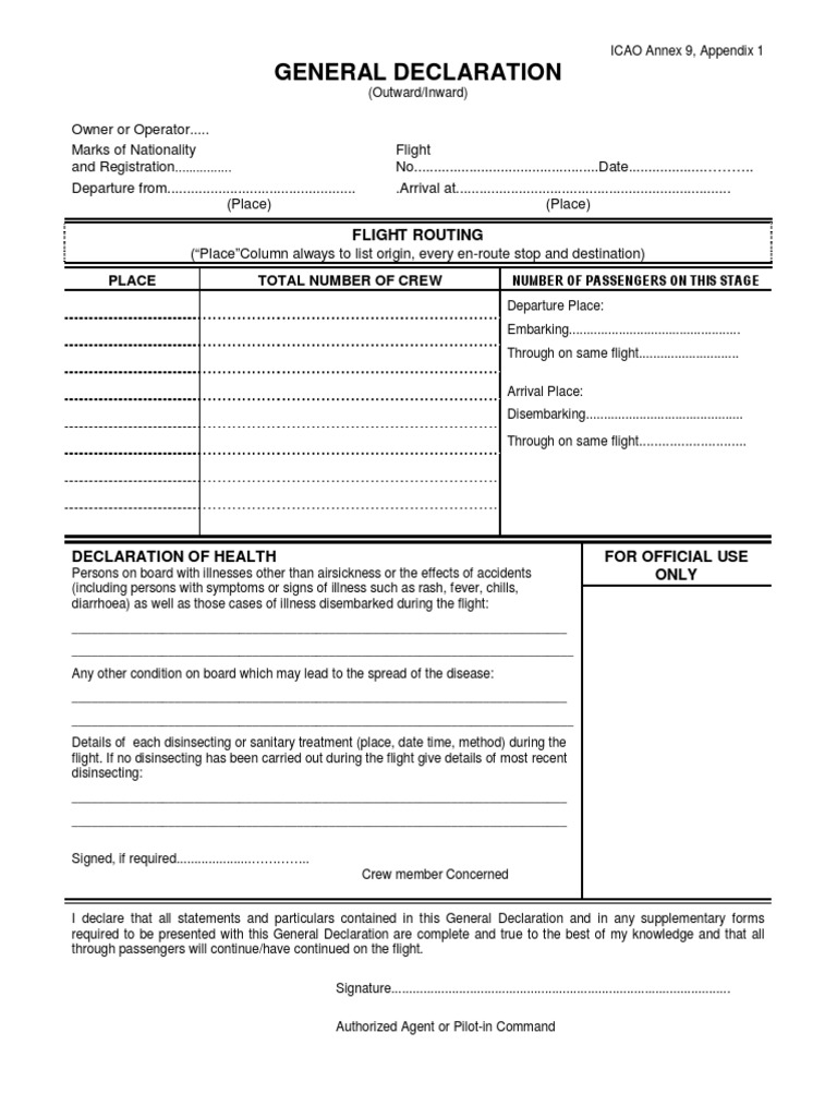 General Declaration in Aviation | PDF | Aviation | Public Health