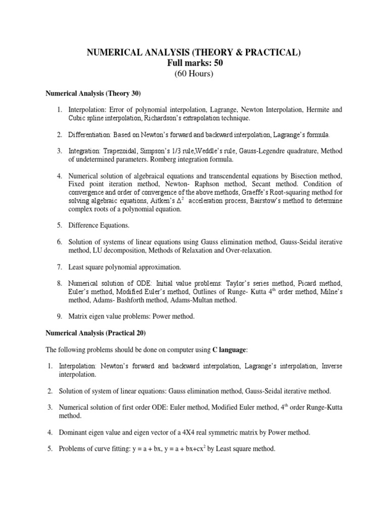 Syllabus For Numerical Analysis (Theory and Practical) | PDF ...