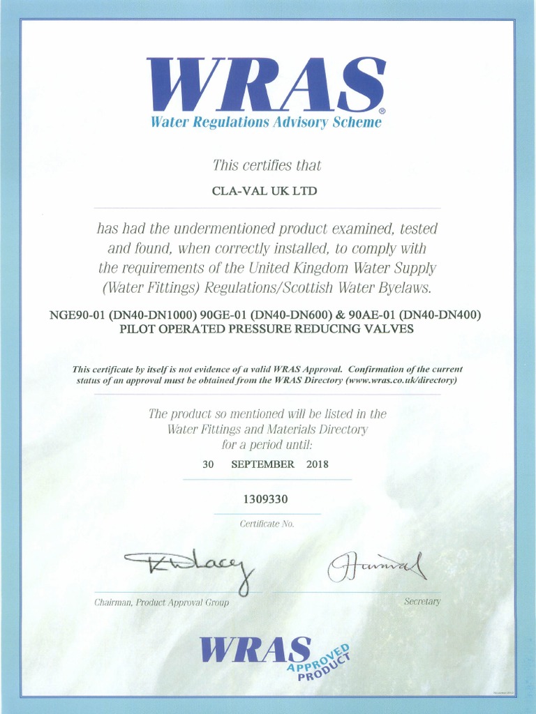 WRAS Certificate 90-01 PDF | PDF