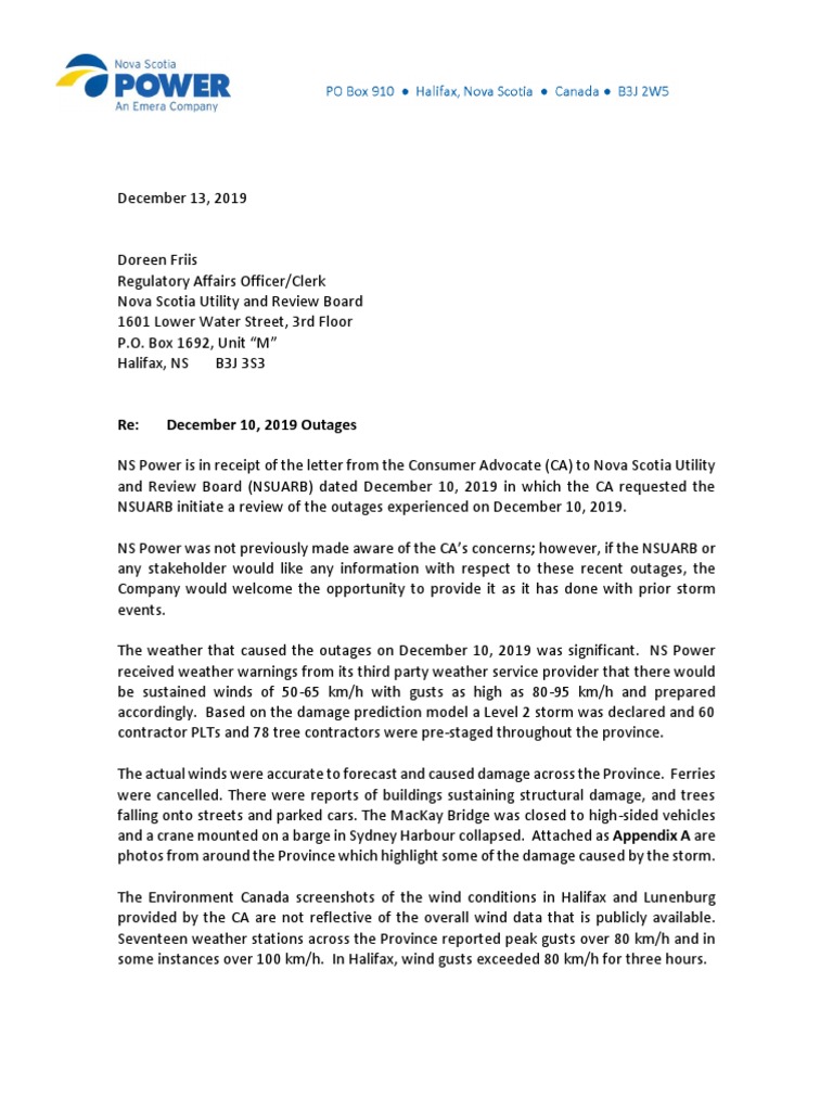 Nova Scotia Power Responds To URB Application | PDF | Nova Scotia | Wound
