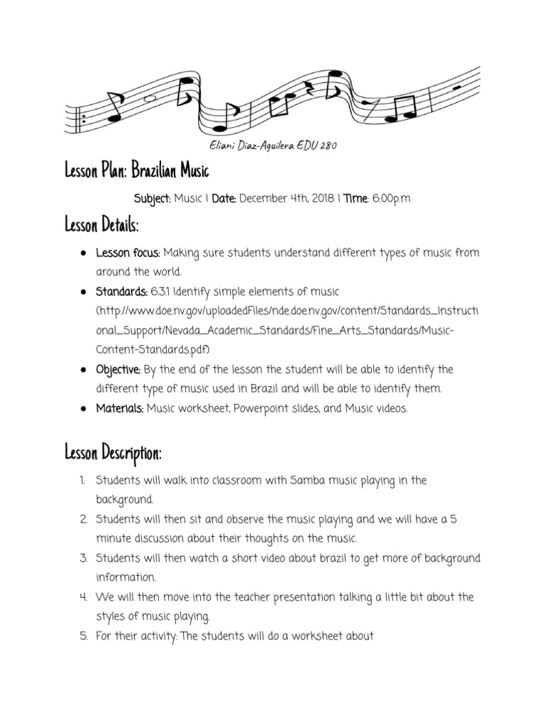 Lesson Plan Brazilian Music | PDF