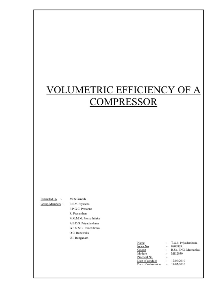 Compressor Volumetric Efficiency Guide | PDF | Pressure Measurement ...
