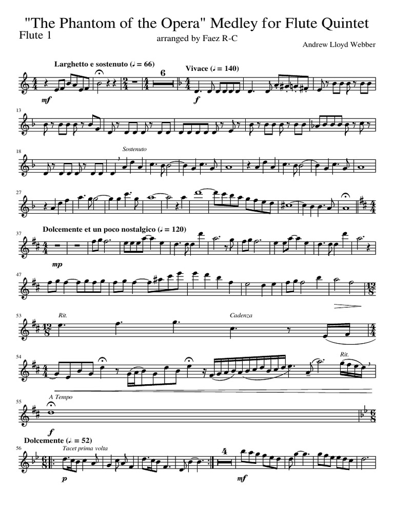 Phantom of the Opera Flute Medley | PDF | Musicology | Notation