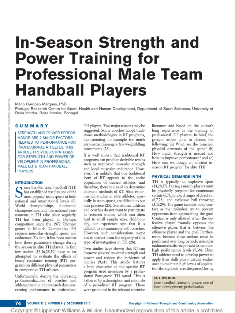 In-Season Strength and Power Training For Professional Male Team ...