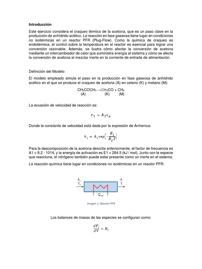 Simulacion Reactor Pfr Pdf Reactor Quimico Calor