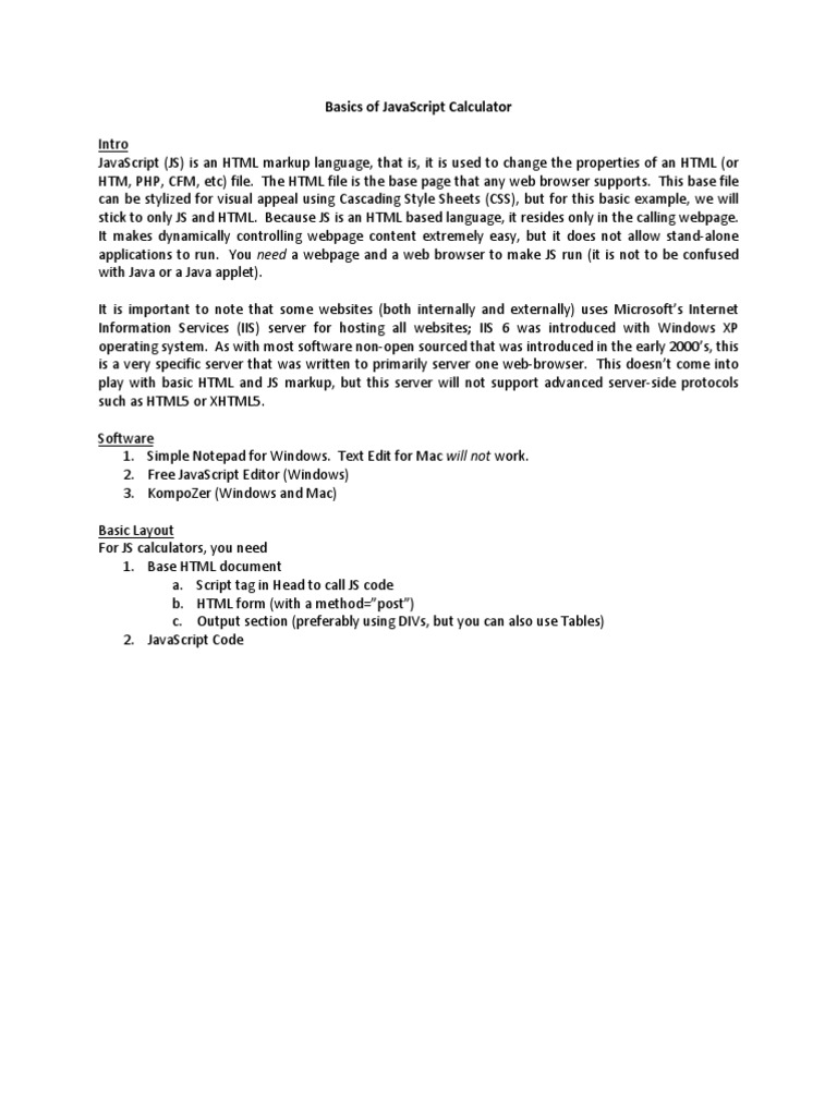 Basics of Javascript Calculator | PDF | Java Script | Web Page