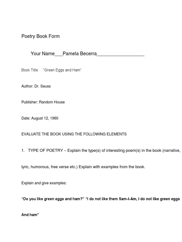 Analysis of "Green Eggs and Ham" | PDF | Poetry | Narrative
