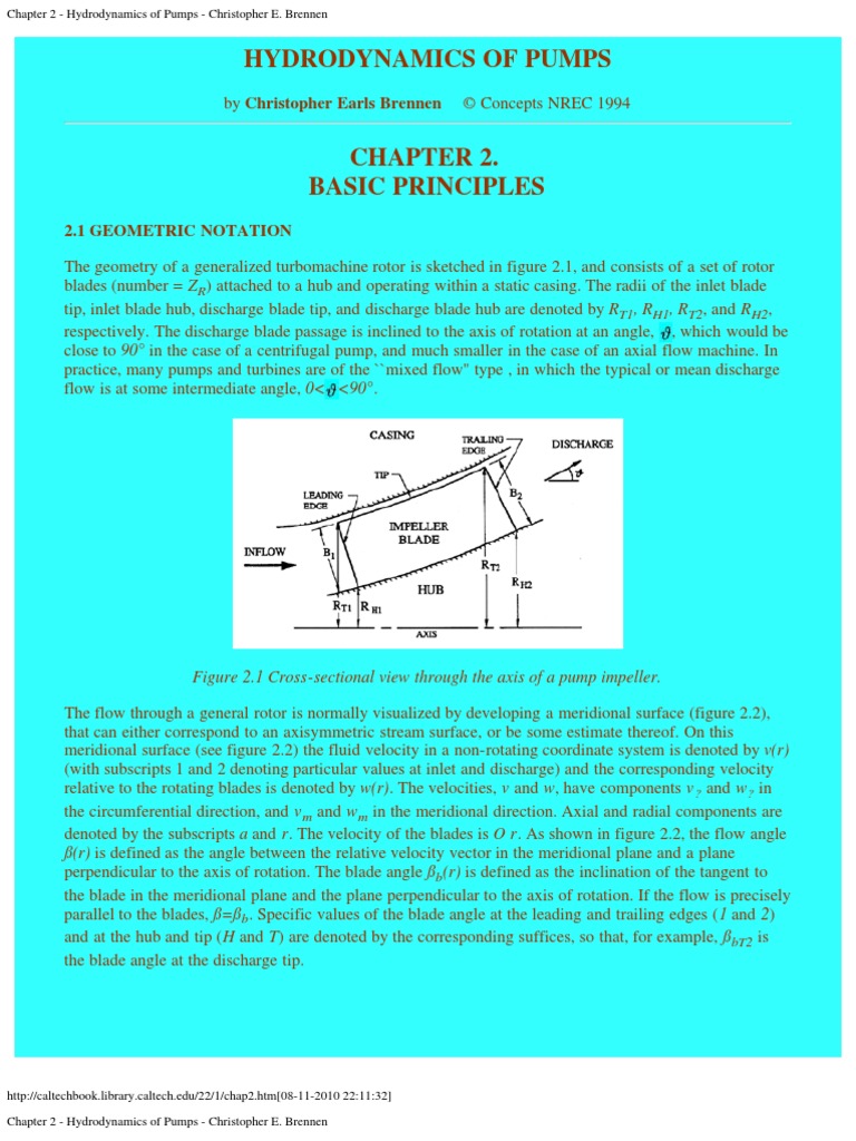 Chapter 2 - Hydrodynamics of Pumps - Christopher E. Brennen | PDF | Pump | Fluid Dynamics