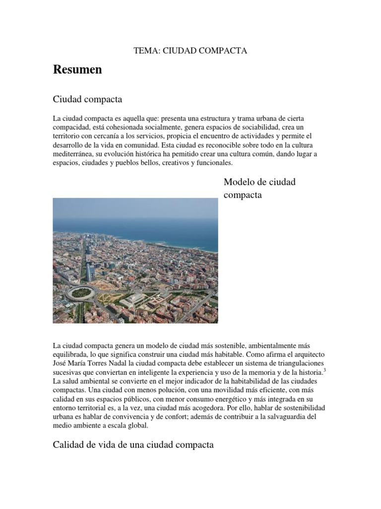 Ciudad Compacta: Sostenibilidad y Vida Urbana | PDF | Coche | Urbanismo