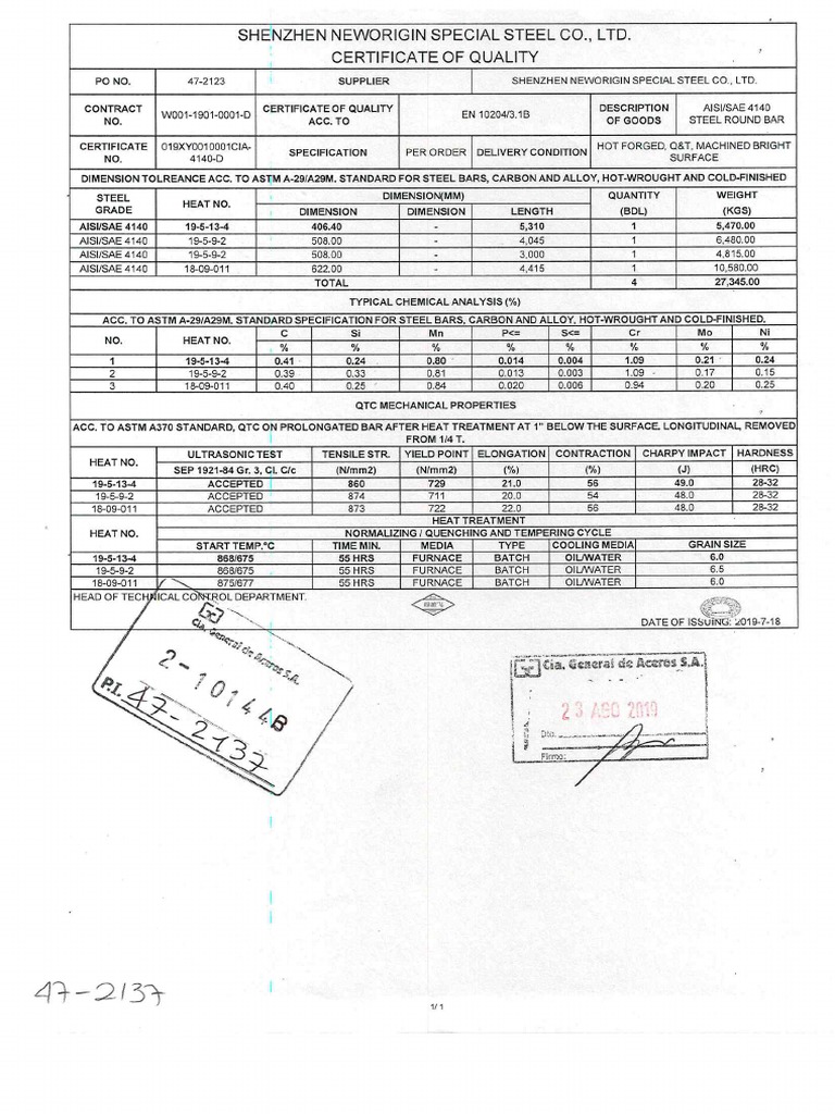 Certificado de Material | PDF