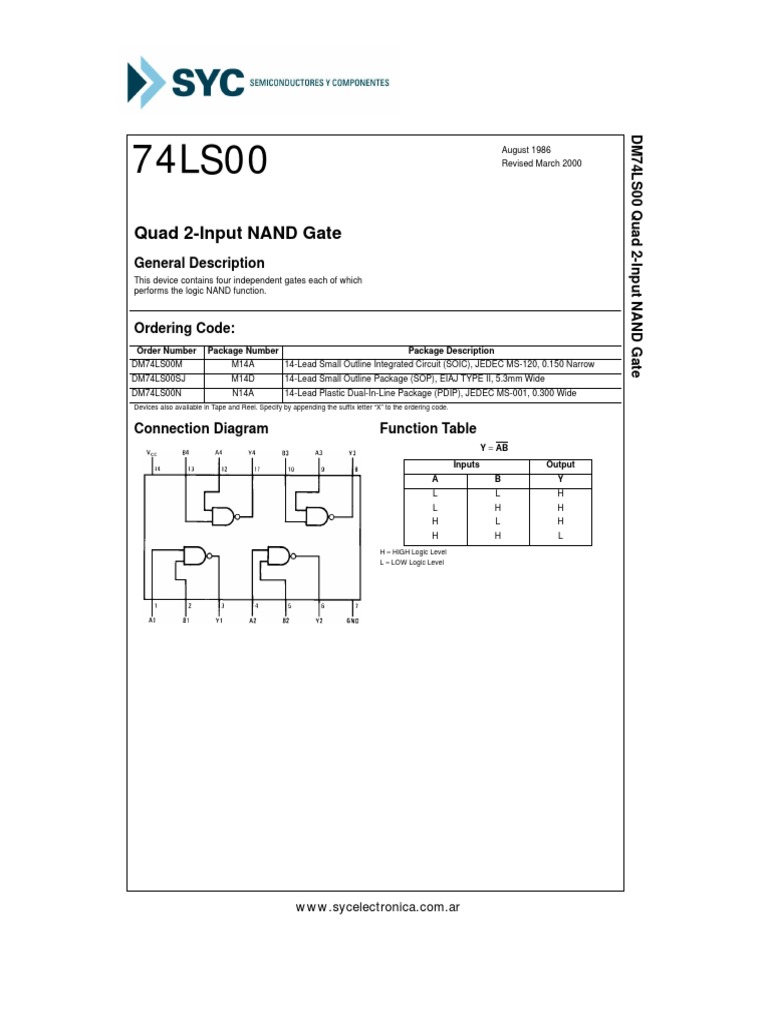 74LS00 Datasheet SYC | PDF | Digital Electronics | Electromagnetism