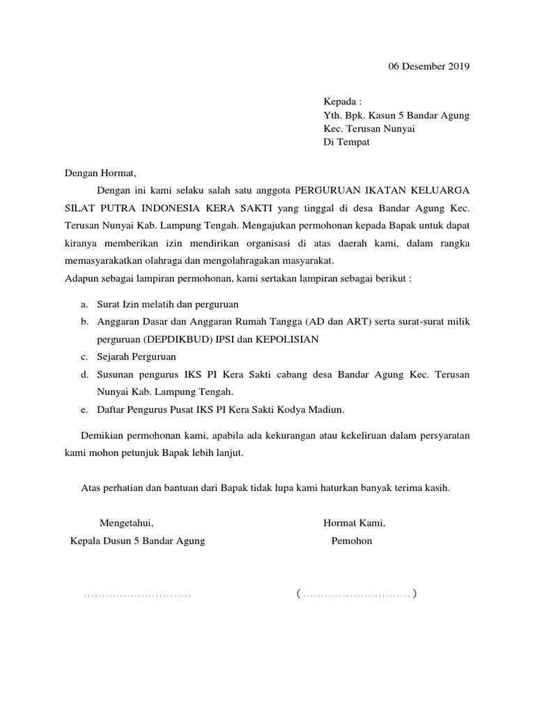 Contoh Surat Izin Melatih IKS | PDF