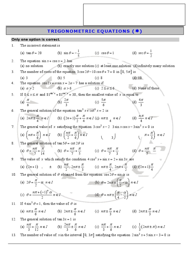 Trigonometric Equations PDF | PDF | Sine | Trigonometric Functions