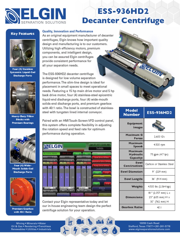 Elgin ESS-936HD2 Decanter Centrifuge 2019 | PDF | Transmission ...