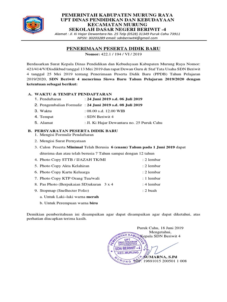 Contoh Pengumuman PPDB | PDF