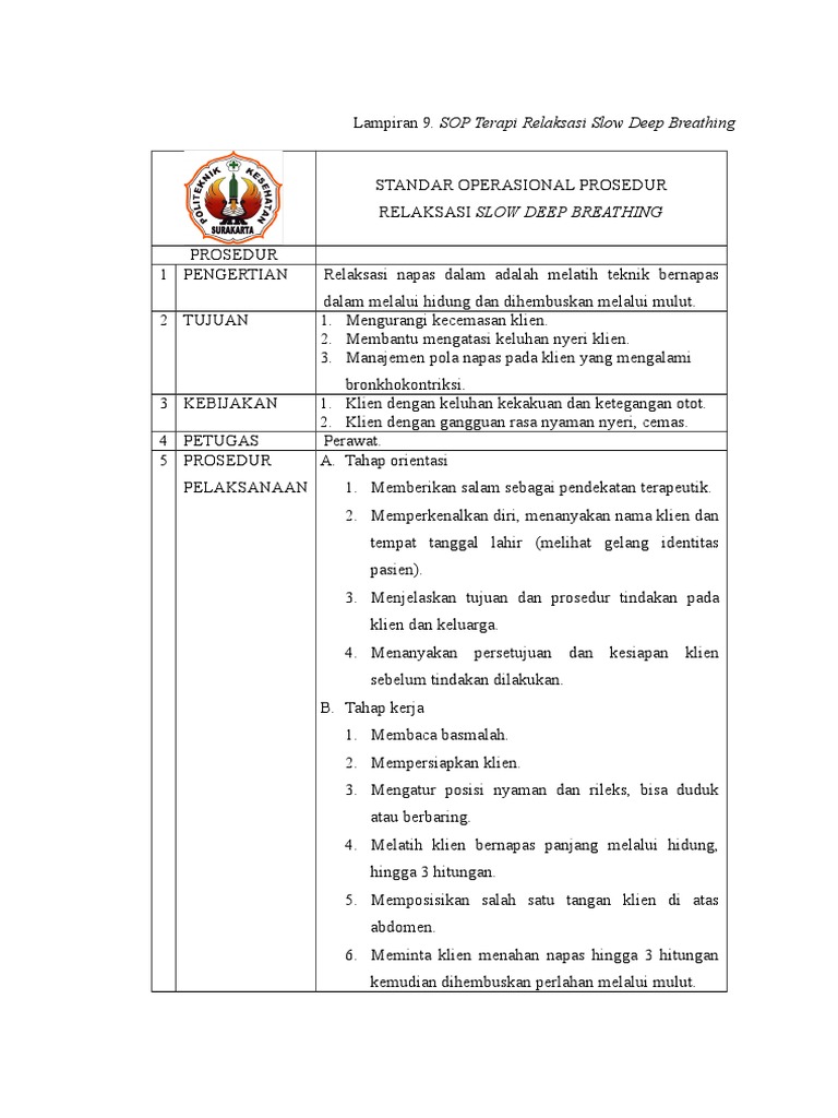 Slow Deep Breathing Relaxation Therapy SOP | PDF