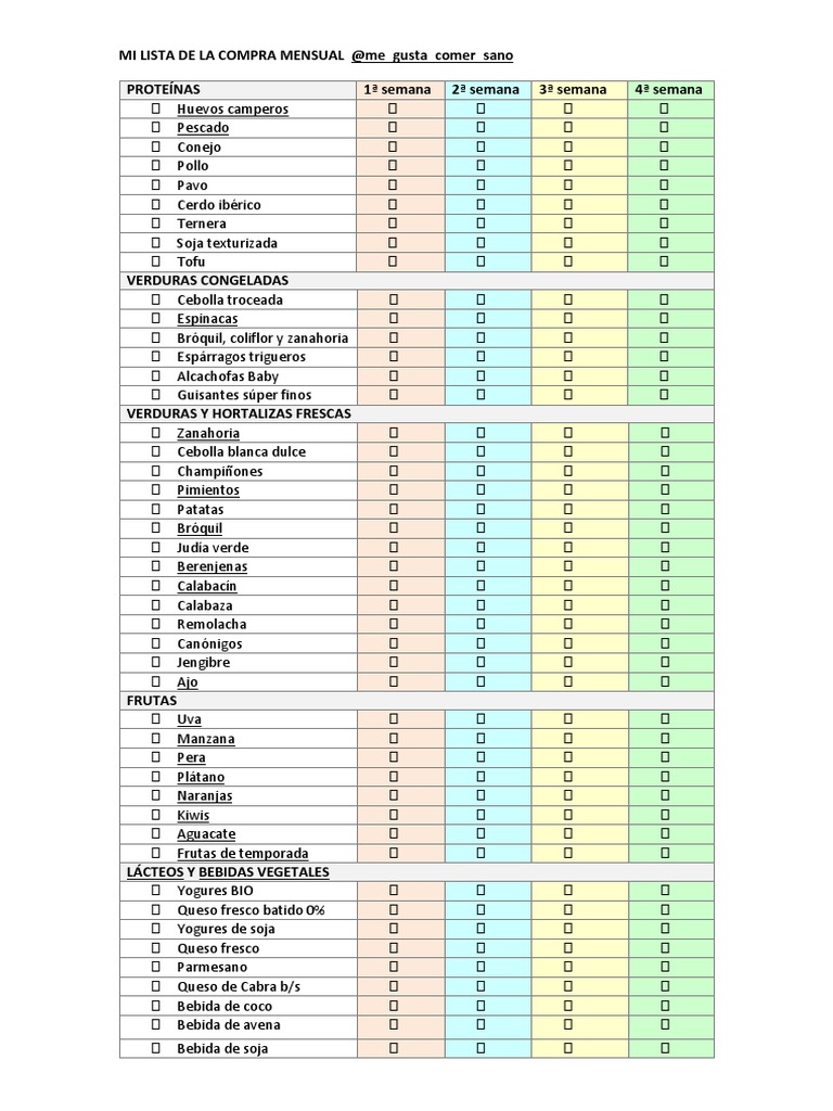 Plantilla Lista de La Compra Saludable | PDF | Alimentos | Cocina