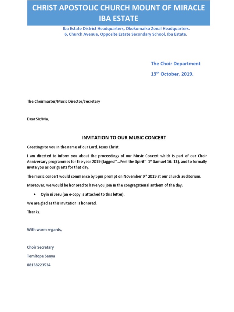 Choir Invitation Letter PDF | PDF