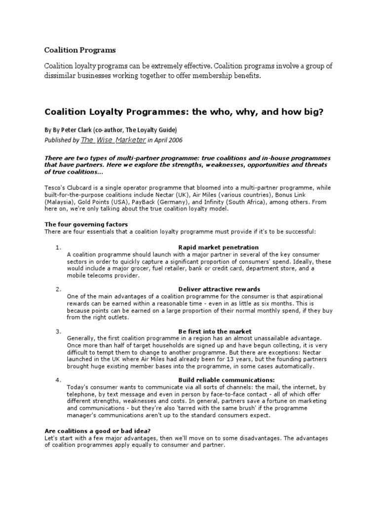 Coalition Loyalty Programmes: The Who, Why, and How Big? | PDF | Business