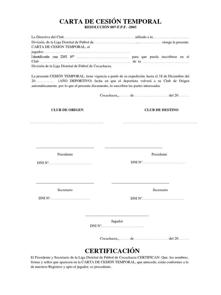 Carta de Cesión Temporal | PDF