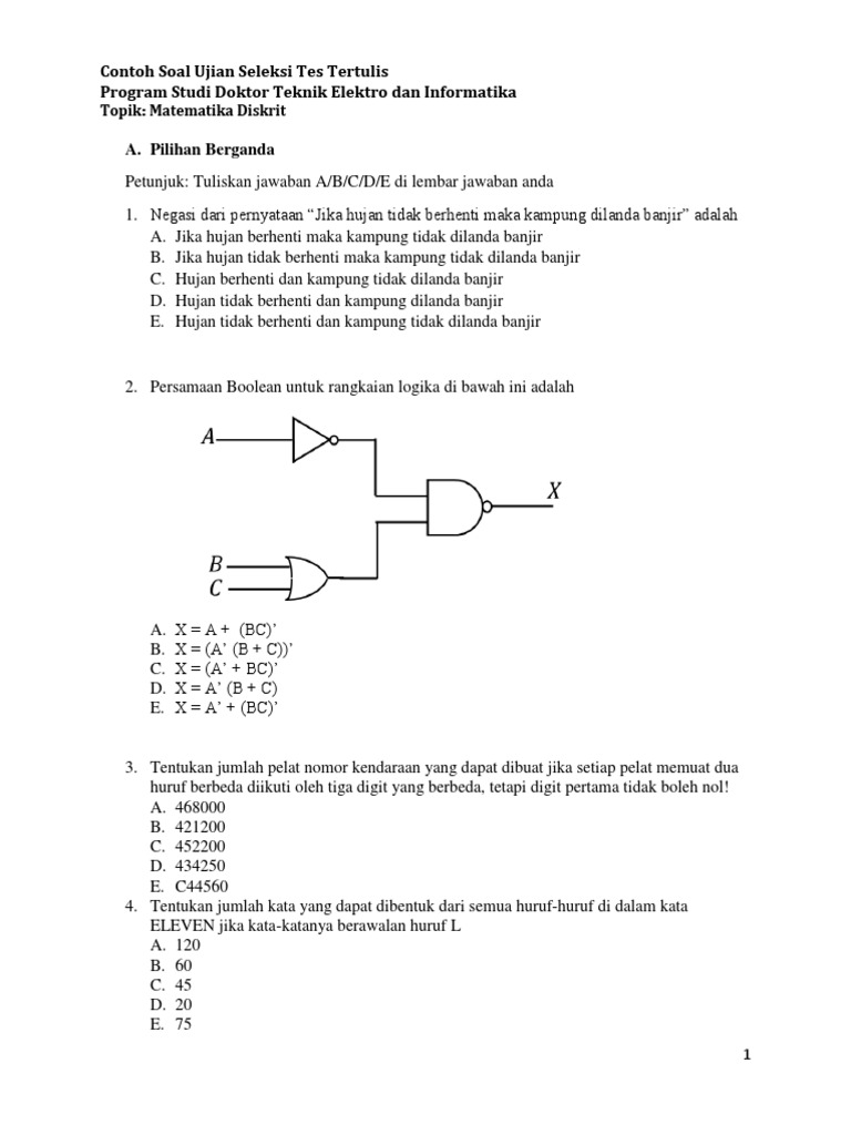 07 022 Contoh Soal Ujian Seleksi Tes Tertulis Matdis | PDF