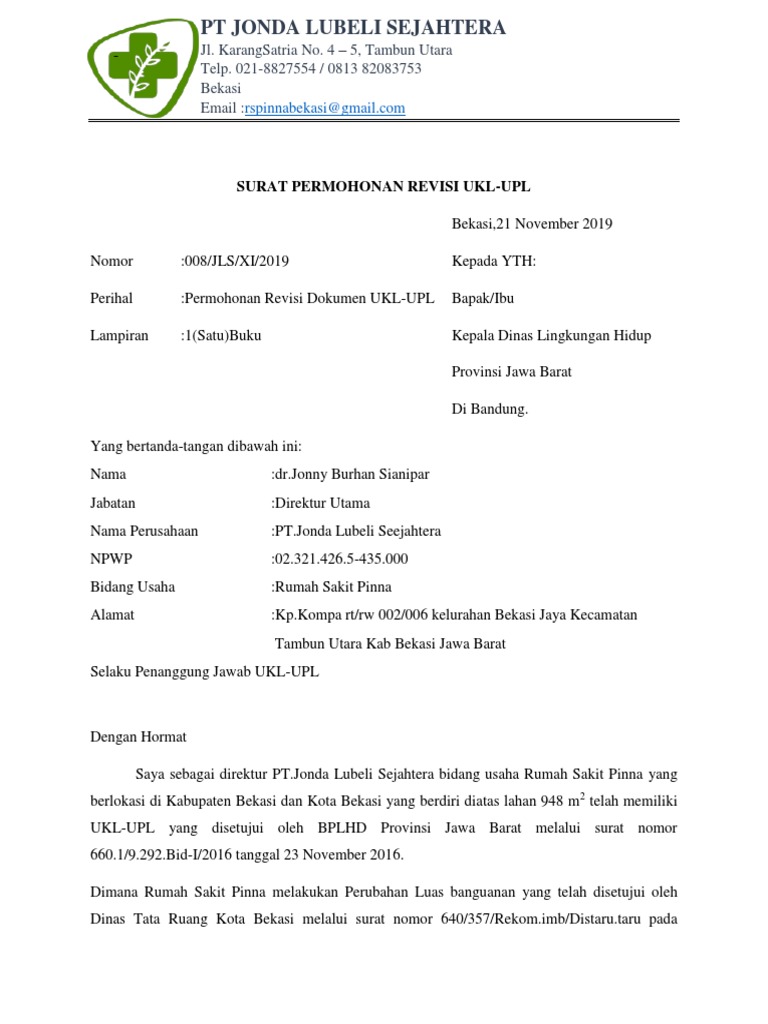 Surat Permohonan UKL-UPL | PDF
